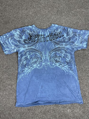 Affliction Shirt Mens Small Blue Graphic Distressed All Over Print Made ...