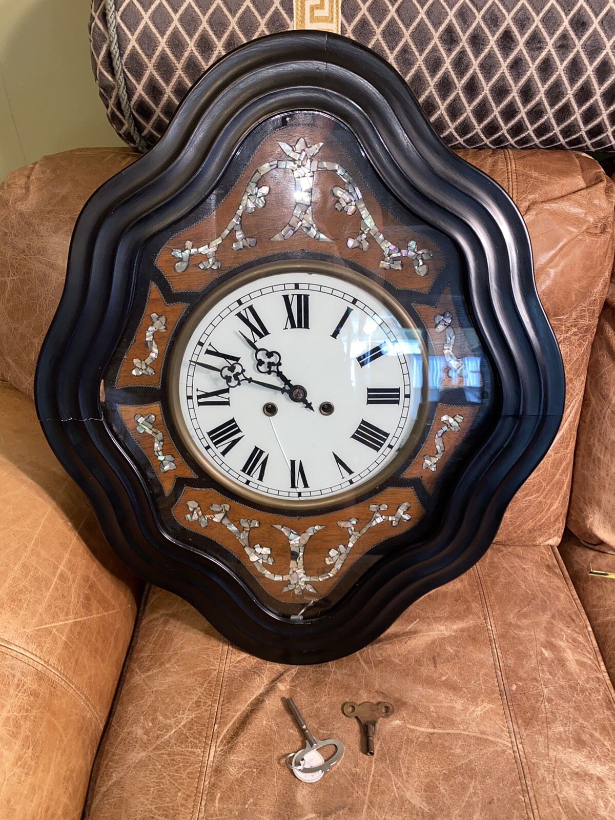 RARE Antique c1800s French Clock Glass Face Ebonized Mother of Pearl ...