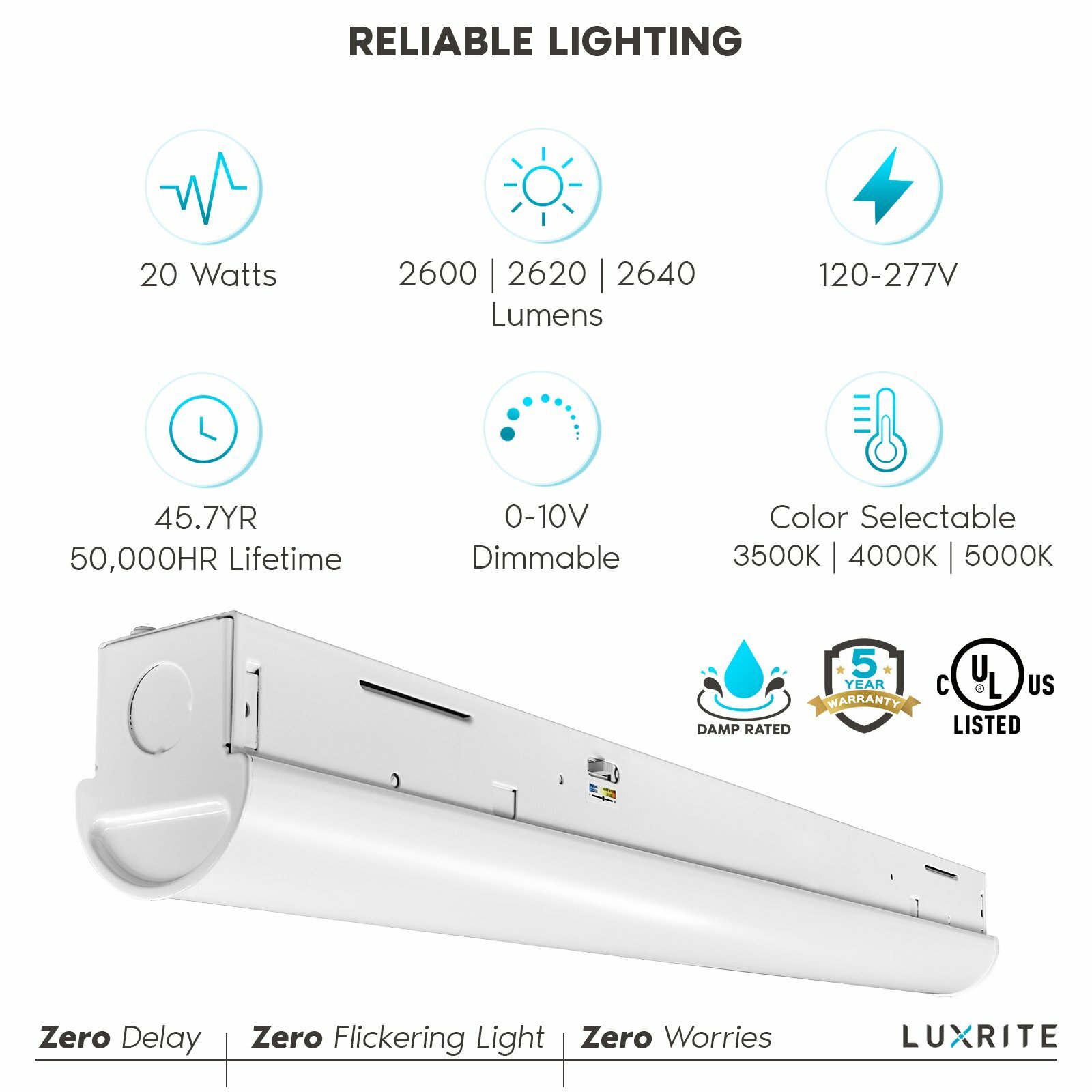 Luxrite 2FT Slim LED Shop Light 20W 2600 Lumens 3 Color Options ...