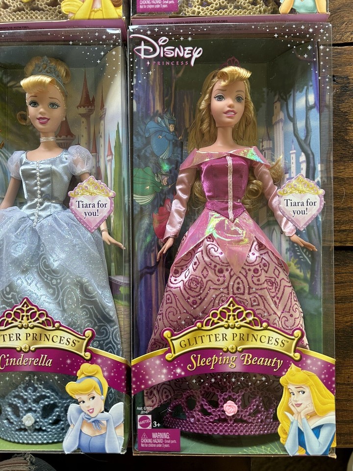 NRFB Complete Set of 6 Dolls 2005 Disney GLITTER Princess Barbie Dolls ...