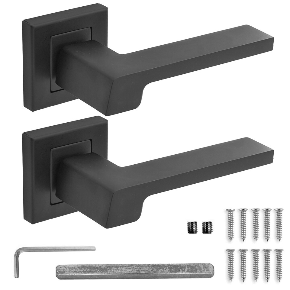 Matt Black Quality Internal Door Handles Lever On Square Rose | eBay UK