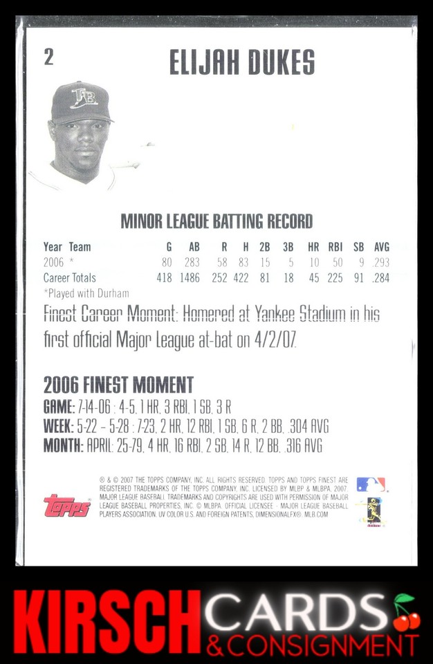 Elijah Dukes 2007 Finest #2 (Tampa Bay Devil Rays) | eBay