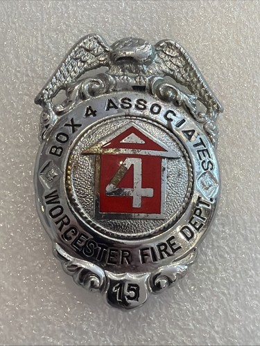 RARE Vintage Obsolete Fire Dept Badge BOX 4 ASSOCIATES Worcester Boston ...