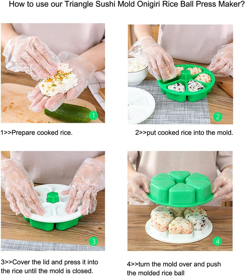Triangle Sushi Mold - 6 Cavity Non-Stick Onigiri Rice Ball Maker Tool ...