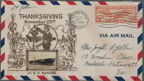 US Airmail Cover USS Ranger Bremerton Washington Crosby Cachet 1937 ...