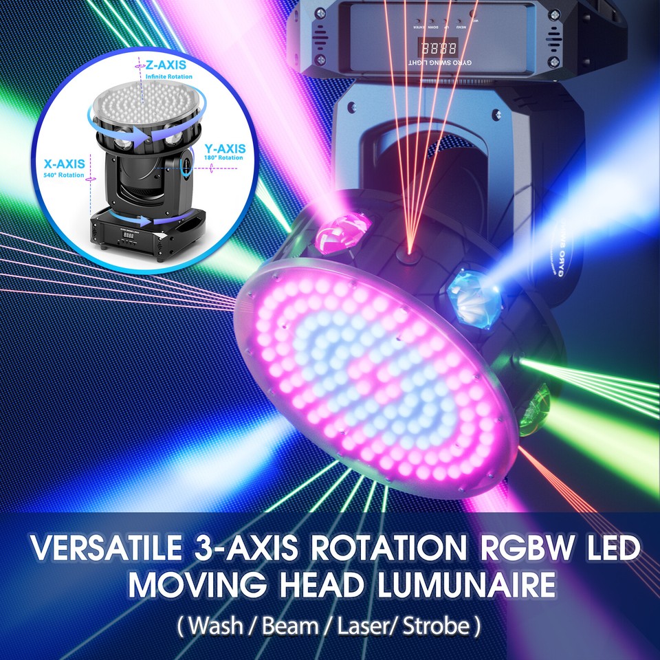 200W 3-Axis Moving Head Stage Lighting LED Beam RGBW w/Laser DMX DJ ...