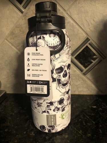 Hydrapeak Skulls & Flowers Artisan 32oz Steel Halloween Bottle New ...
