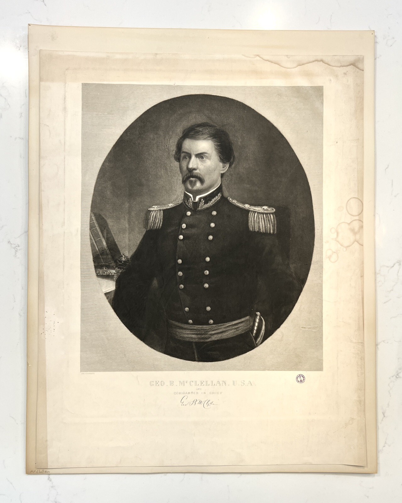 Large Antique Engraving Of General George McClellan Civil War Commander ...