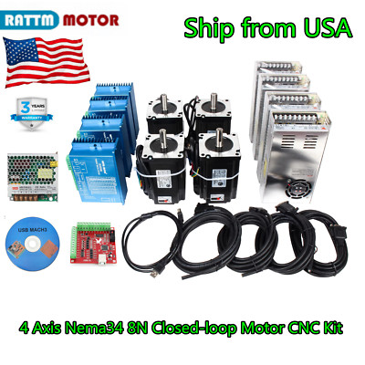 「US」4 Axis CNC Kit Nema34 Closed Loop Servo Motor 8N.m 6A Driver USB ...