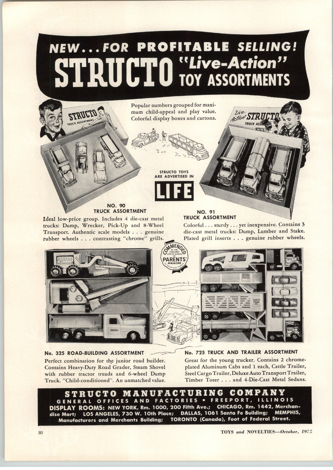 1955 PAPER AD Structo Toy Trucks Truck & railer Road Building Sets ...