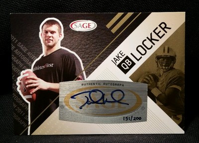2011 SAGE JAKE LOCKER ROOKIE Autograph Signed 151 of 200 RC TITANS TEAM ...