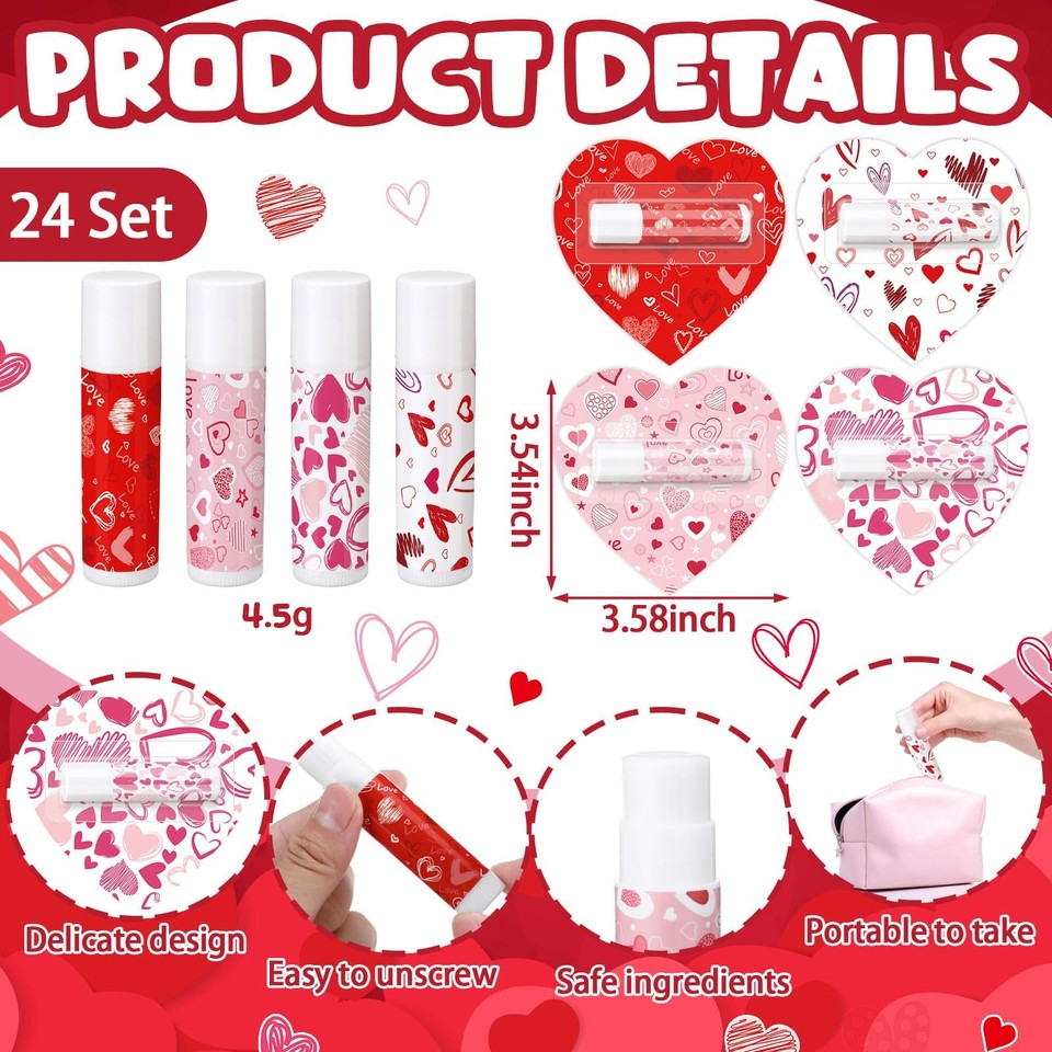 24 Pcs Valentine's Lip Balms Bulk Valentine's Day Party Favors ...