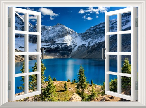 Mountain Window Decal Frame Nature Wall Sticker Poster Mural Peel ...
