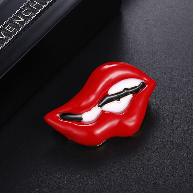 Fashion Women Red Lips Brooch Pin Collar Decoration Badge Corsage ...