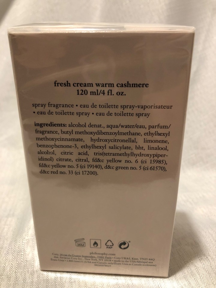 Philosophy Fresh Cream Warm Cashmere Spray Fragrance - EDT - 4 Oz - New ...