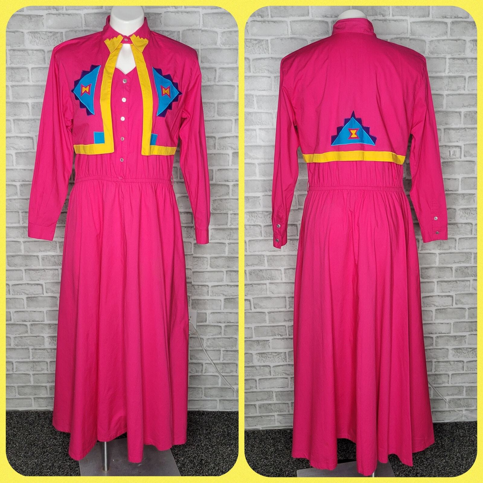 VTG Pink Southwest Maxi Western Dress with Attached B… - Gem