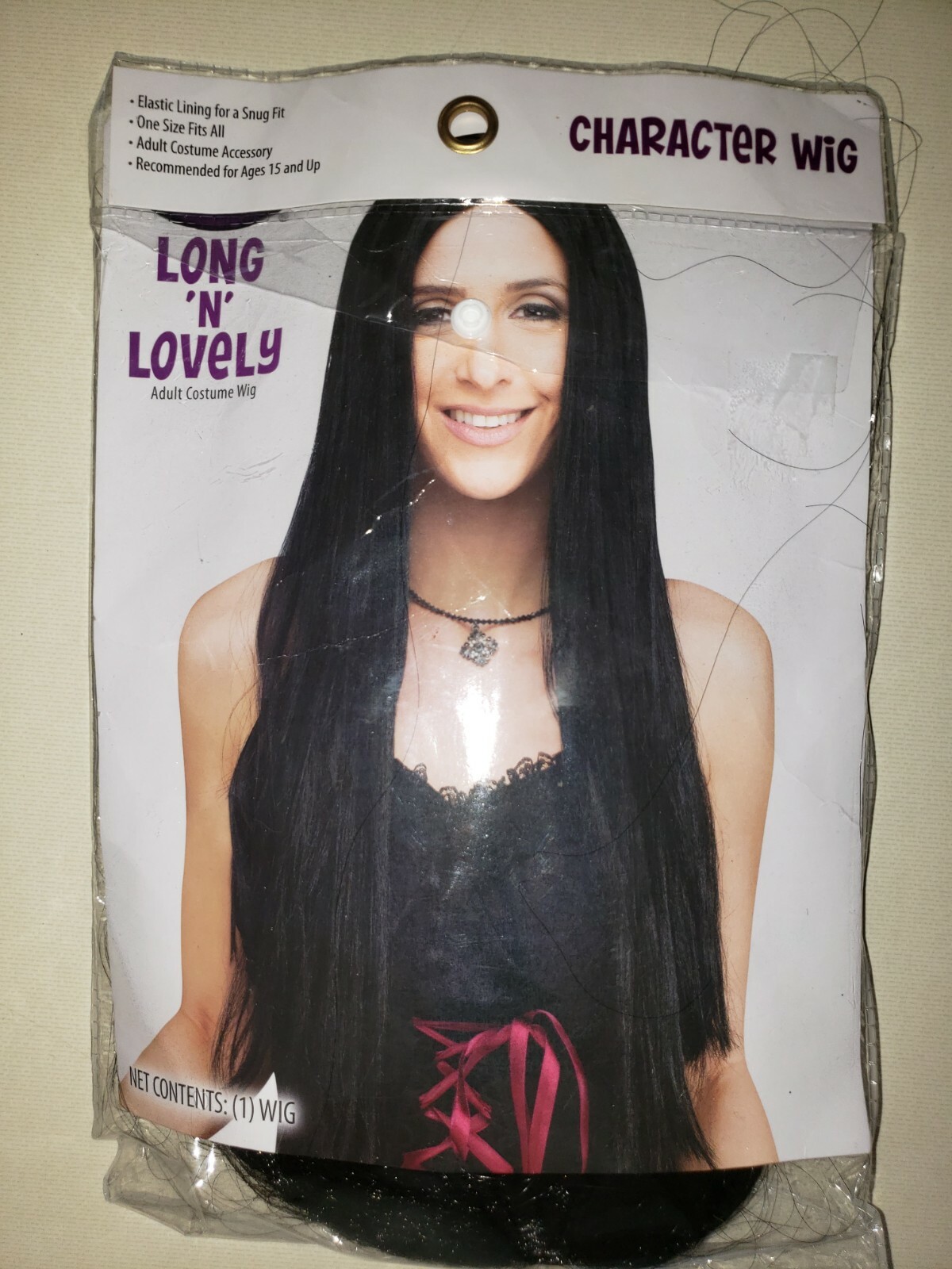 womens NEW NIP HALLOWEEN CHARACTER WIG long black hair ONE SIZE FITS ...