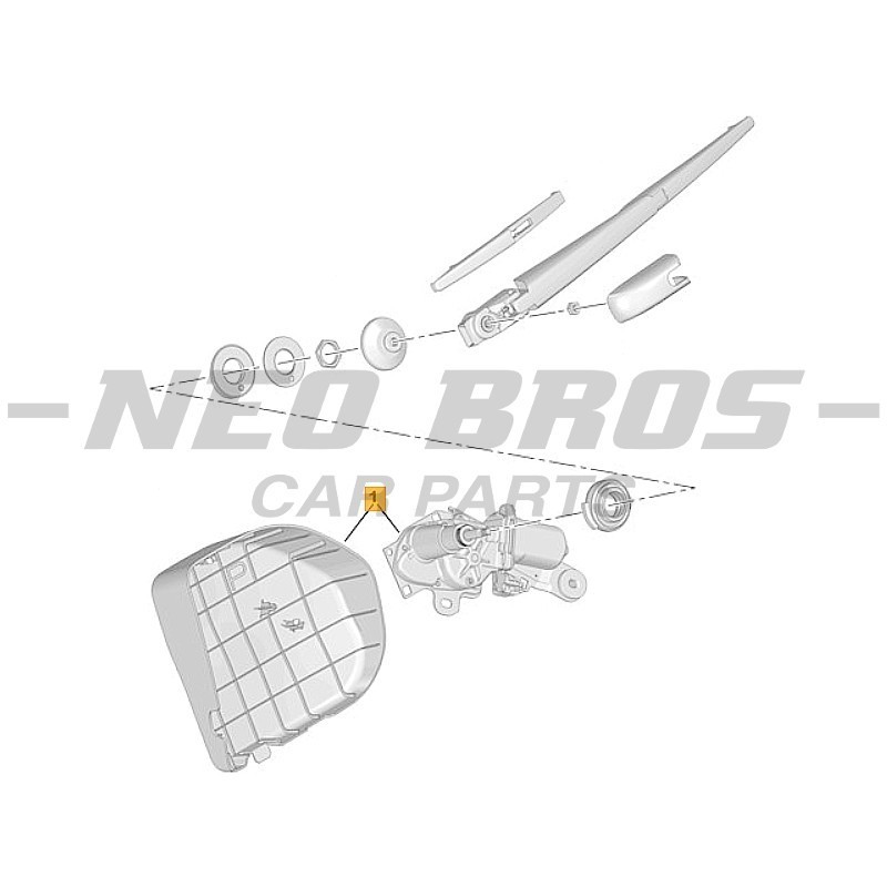 OE Rear Wiper Motor & Cover Kit, Peugeot 108 Citroen C1 Toyota Aygo ...
