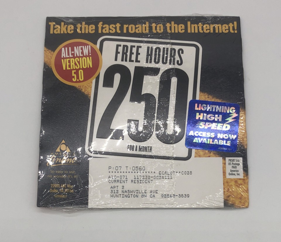 1999 AOL America Online Install Software CD 250 Free Hours New Sealed ...
