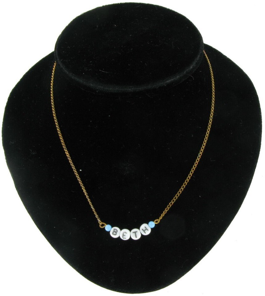 Beth - Name Necklace Gold Tone Blue Glass - Circa 1950-60 | eBay