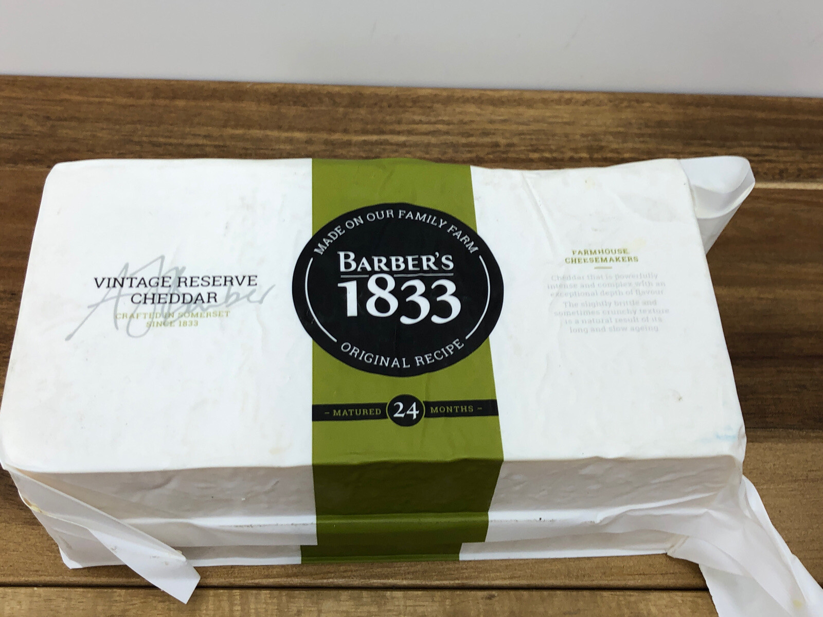 Barber’s 1833 Vintage Somerset Cheddar Cheese 1.2kg Matured For 24 ...