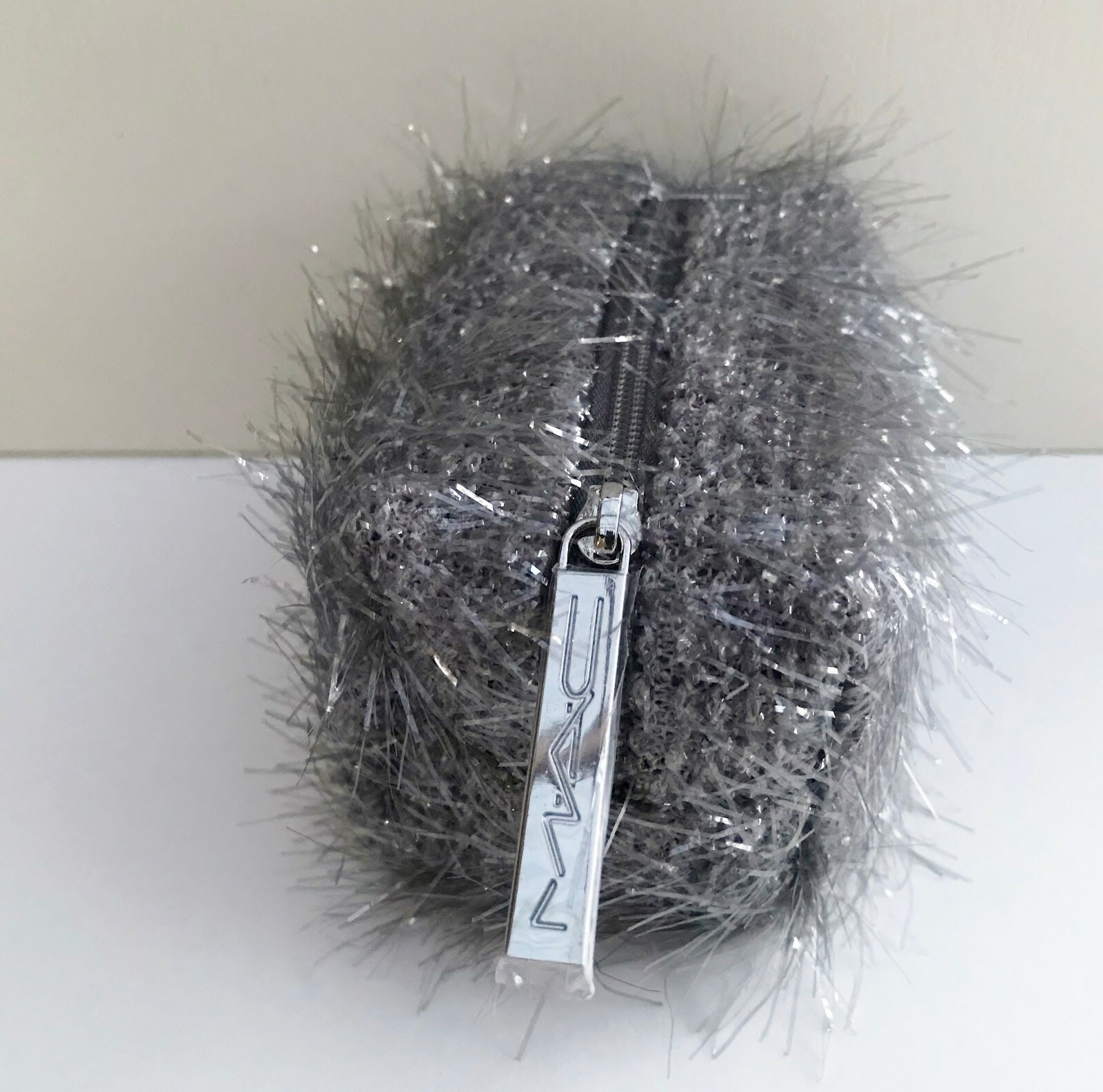 1x MAC Grey Fluffy Tinsel Makeup Cosmetic Bag Case, Travel Pouch Purse ...