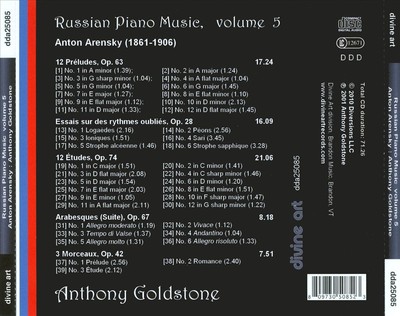 ANTHONY GOLDSTONE RUSSIAN PIANO MUSIC SERIES, VOL. 5: ANTON ARENSKY NEW ...