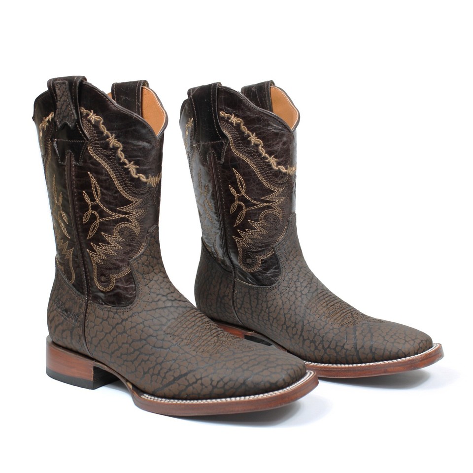 Men's Genuine Bull Neck Western Cowboy Boots Square Toe Botas Vaqueras ...