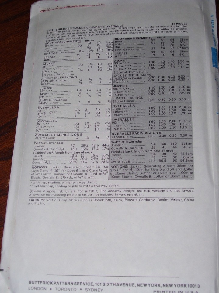 🌺1979 UNCIRCULATED BUTTERICK 6230 / #6231-GIRLS OVERALLS-JACKET PATTERN ...