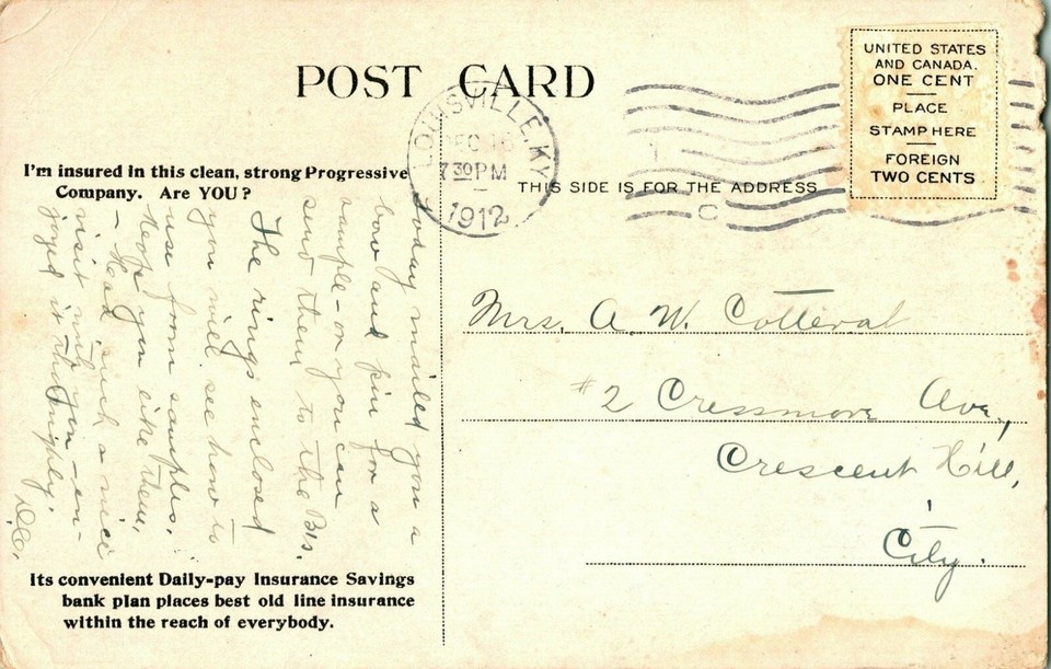 Vtg Advertising Postcard 1913 Louisville KY Inter-Southern Life ...