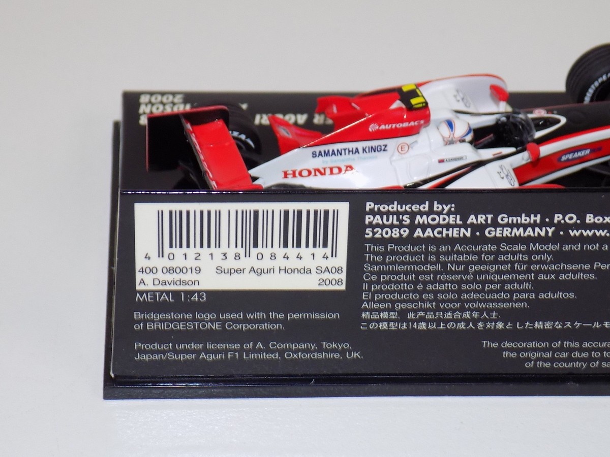 1/43 Minichamps F1 Super Aguri F1 Team Honda SA08 A.Davidson 1/43 Minichamps F1 Super Aguri F1 Team Honda SA08 A.Davidson