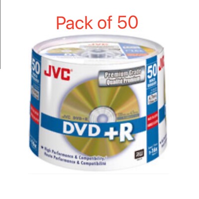 JVC DVD+R 16x Speed PREMIUM Blank Discs 4.7GB 120 mins - Pack of 50 ...