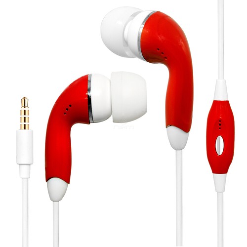 Red color 3.5mm Earphones Remote Control w/ Mic. Handsfree Stereo ...