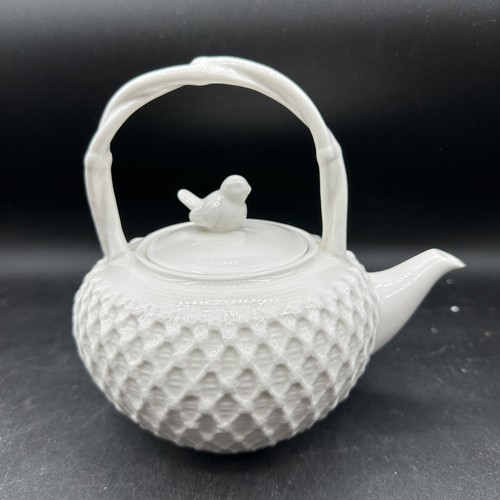 Grace’s Tea Ware Bird Teapot White Porcelain Handle Basketweave ...