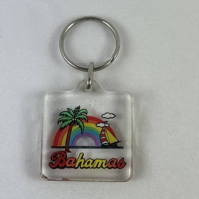 Bahamas Keychain Square Acrylic Sailboat Palm Tree Rainbow | eBay