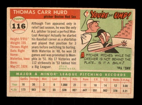 1955 Topps #116 Tom Hurd RC VG/VGEX X2754015 | eBay