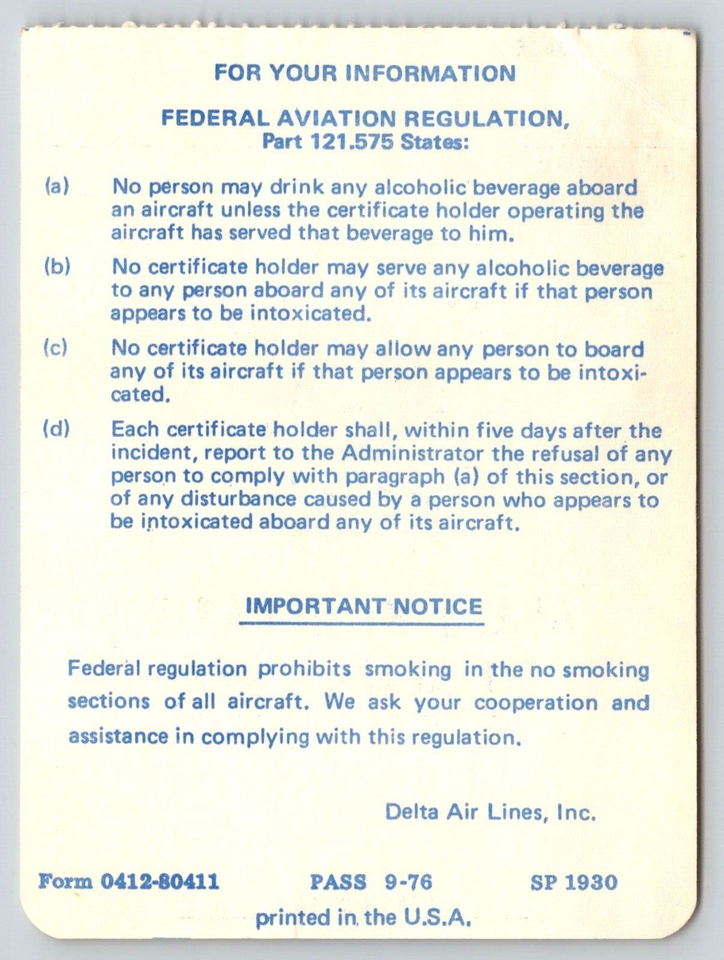 Delta Boarding Pass 1977 Vintage Airline Collectible ATL Airport Travel ...