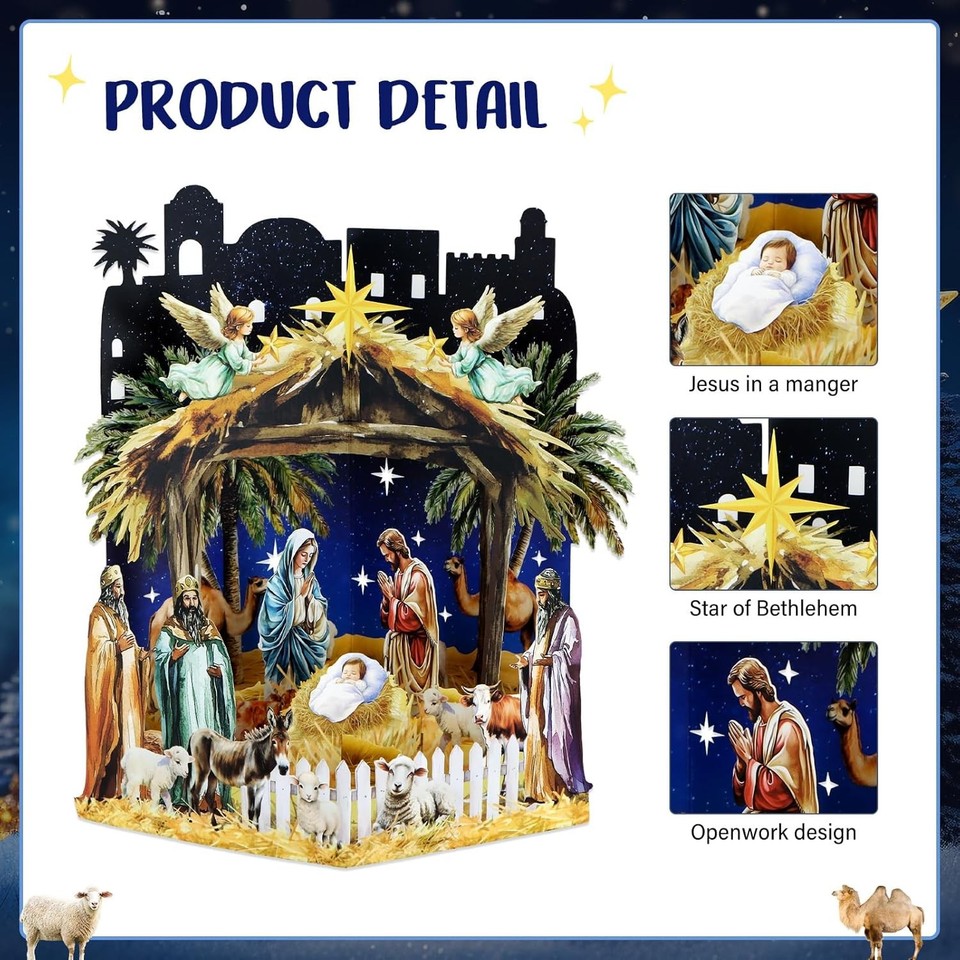 Pop Up Christmas Cards Nativity - 3D Religious Starlit Nativity ...