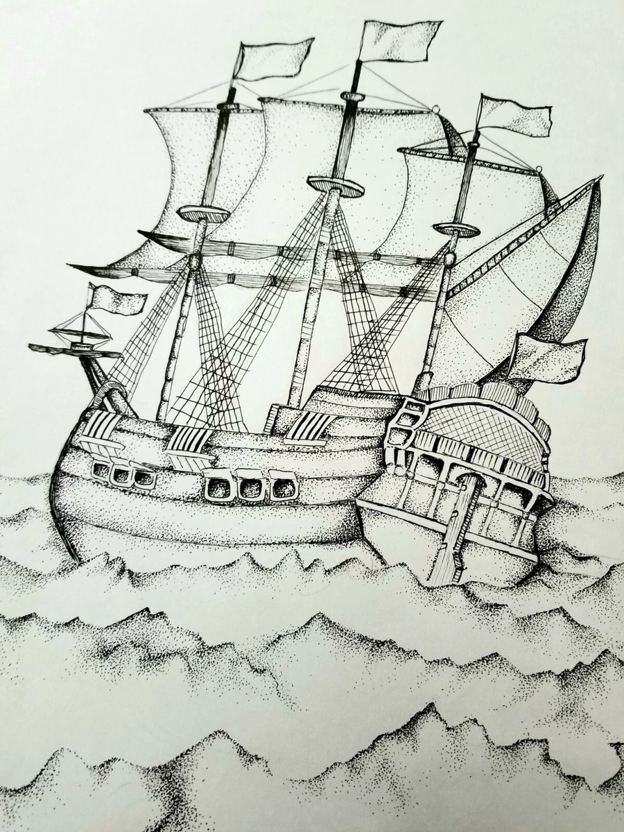 Pirate Ship Pencil Drawing