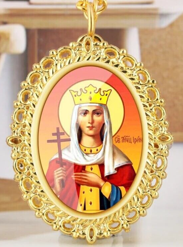 Russian St Irina icon gold plated pendant Quartz watch locket come 30 ...
