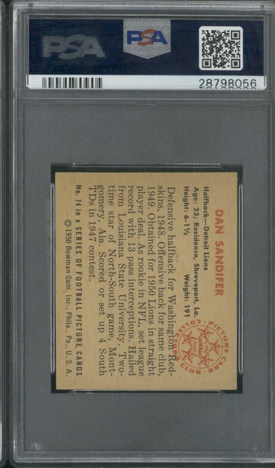 1950 Bowman #74 Dan Sandifer PSA 8 | eBay