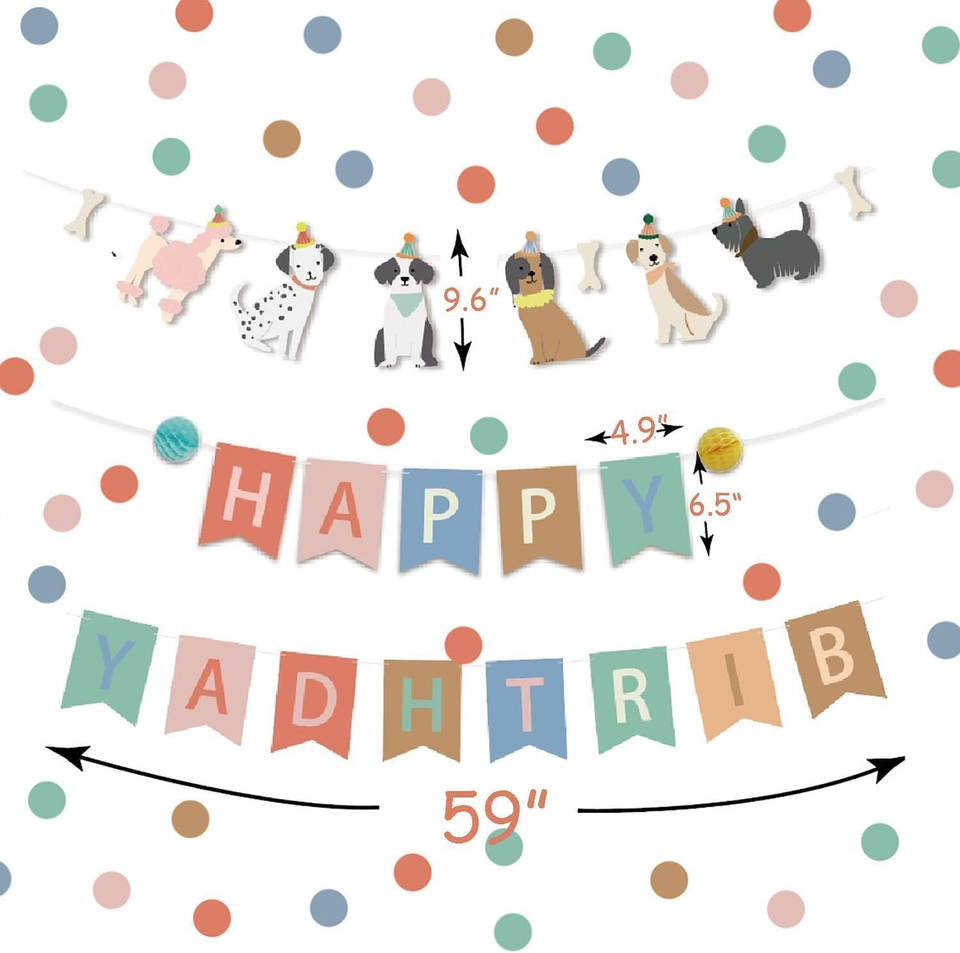 Dog Theme Happy Birthday Banner with Cute Dog Banner, Bday Party ...