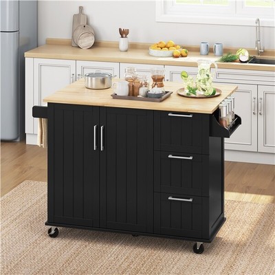 Rolling Kitchen Island w/Drop Leaf Tabletop, Kitchen cart w/3 Drawers ...