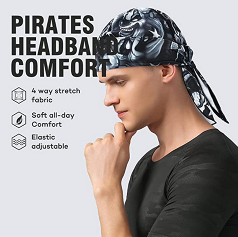 Men Biker Cooling Durag Skull Cap Du-rag Doo Rag Bandana Head Wrap ...