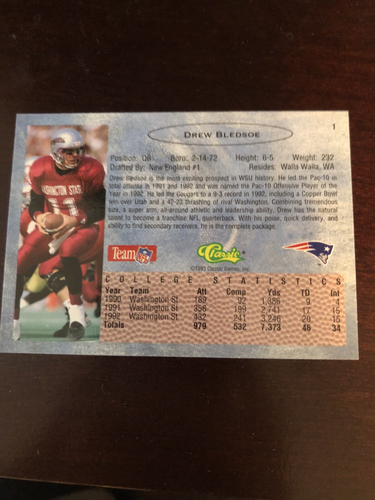 Drew Bledsoe 1993 Classic Rookie Card #1 | eBay