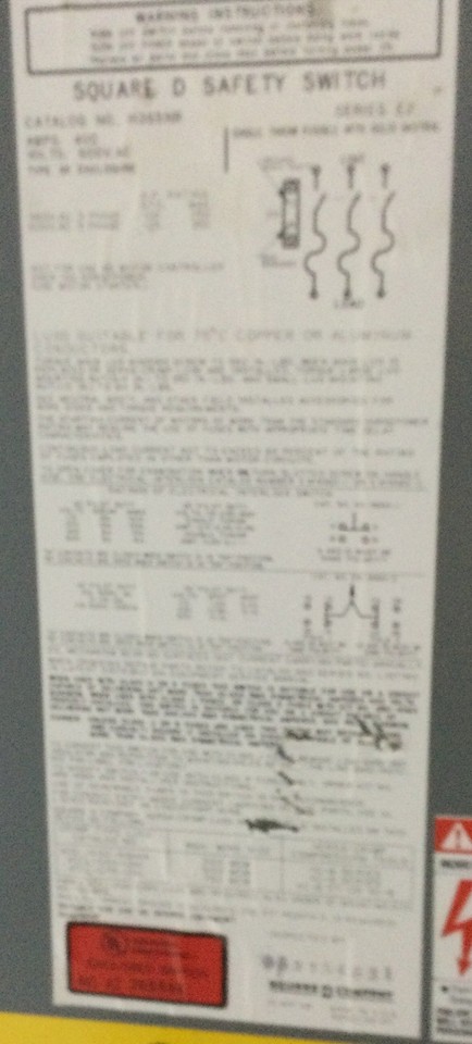 Square D H365NR -Safety switch, Fusible, 400A, 4 wire, 3 pole, 600v ...