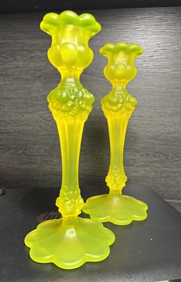 Vintage Tiffin Or Fenton Yellow Vaseline Satin Cabbage Rose 10 ...