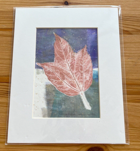 Maple Leaf Art Print Block Monotype Oil Ink Fall Autumn Burgundy Green ...