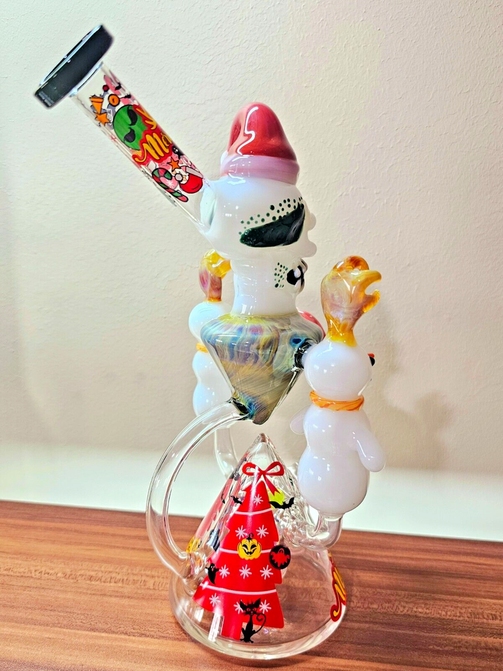 CHEECH GLASS Limited ed. Green Santa's skeleton 11" water pipe/hookah ...
