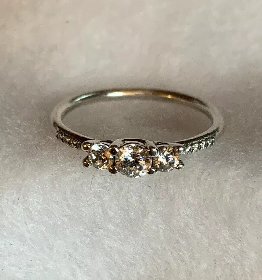 Pandora Clear Three Stone Ring 925 Silver Ale Size 56 7.5 196242CZ $65 ...